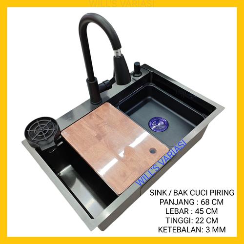 Jual Sink / Bak Cuci Piring 6845 Hitam Kitchen Sink Komplit Kran Tarik ...