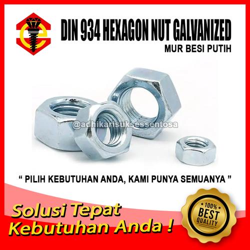 Jual Mur Putih / Hex Nut M12 Galvanis Putih Hitam Pitch 1,75 Kunci 19 ...