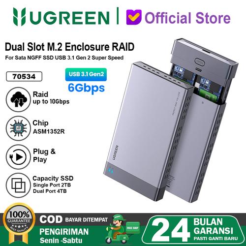 Promo UGREEN RAID Enclosure M.2 Dual-Slot For SATA NGFF B-KEY 6Gbps ...