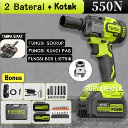 Jual Impact Wrench Brushless ZPER Cordless Mesin Bor Impact Baterai ...