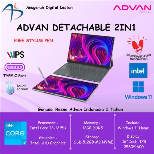 Promo ADVAN Laptop 2in1 EVO-X 16”Touch Screen Detachable 2.5K Intel i3 ...