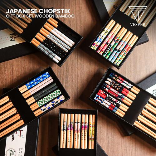 Jual gift box set wooden bamboo chopstick sushi reusable sumpit bambu ...