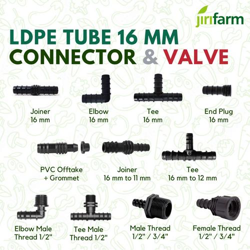 Jual JIRIFARM - Barb Connector 16 mm | Konektor Selang PE Irigasi Hidroponik Valve LDPE Elbow ...