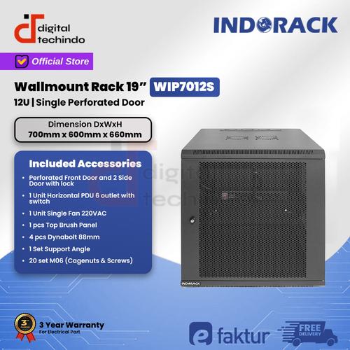 Promo WIP7012S Wallmount Rack 12U INDORACK Depth 700mm Perforated Rak ...
