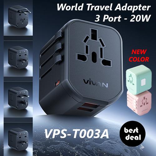 Jual Vivan VPS-T003A Travel Adapter Kepala Charger 20W 3 Port USB-C USB ...