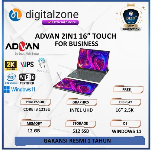 Promo ADVAN Laptop 2 in 1 EVO X 16 Touch I3-1215U 12GB 512SSD 2.5K W11 ...