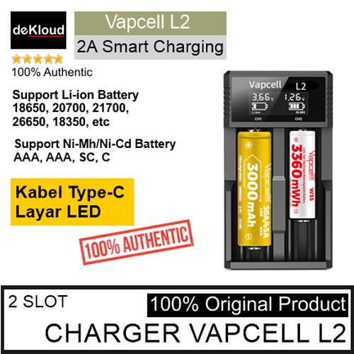 Promo Original VAPCELL L2 Smart Charger | 18650 21700 AAA AA C | Dual ...