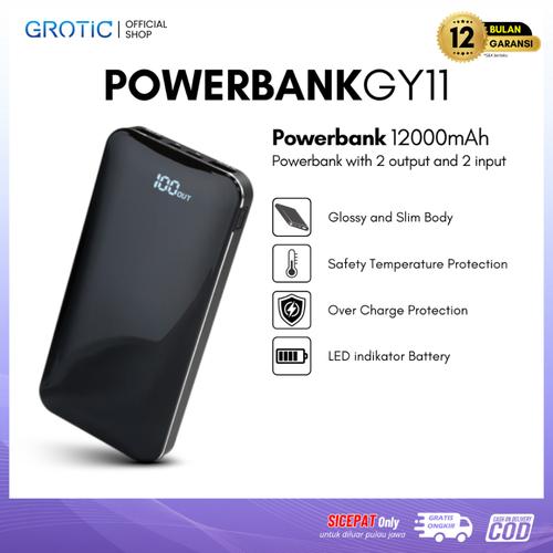 Jual GROTIC Powerbank 12000mAh 2.1A Fast Charge Dual USB LED Power ...