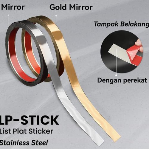 Jual List Plat Sticker Gold Mirror / Plat Strip Plus Sticker warna Gold ...