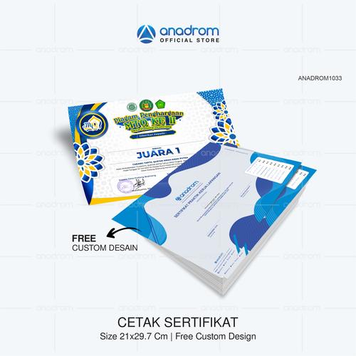 Jual Cetak Sertifikat Size A4 | Print Certificate | Anadrom 1033 - ART CARTON TIK, CETAK 1 SISI ...