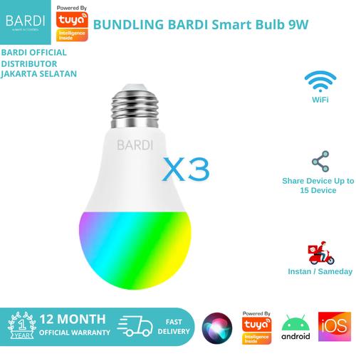 Jual [3 PCS] BARDI Smart LED Light Bulb RGB+ WW 9W Wifi Wireless IoT ...