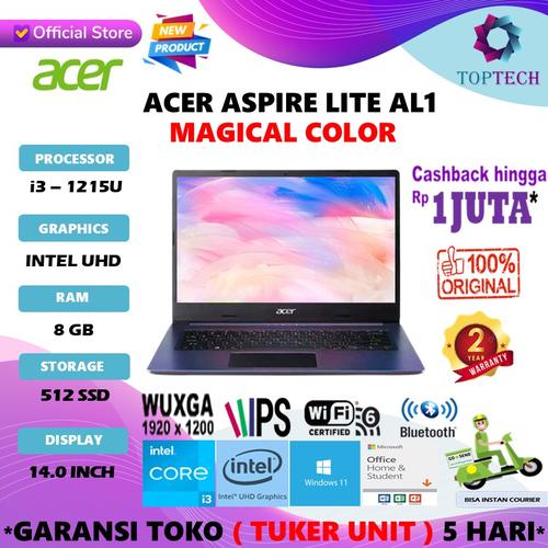 Promo Laptop Acer Aspire Lite AL1 Magical Color - i3 1215 8GB 512GB 14 ...