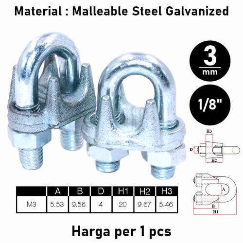 Jual Wire Rope Clip Klem Seling Kuku Macan Galv 3mm 1/8" CLAMP KAWAT ...