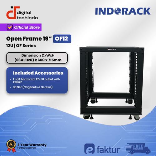 Promo OF12 Open Frame 12U INDORACK Depth Adjust 666 - 1120mm Rak Server ...