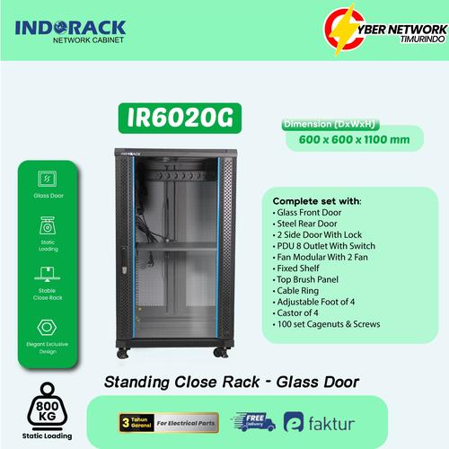 Jual CLOSE RACK INDORACK IR6020G - 20U 600MM 19INCH RAK SERVER GLASS ...