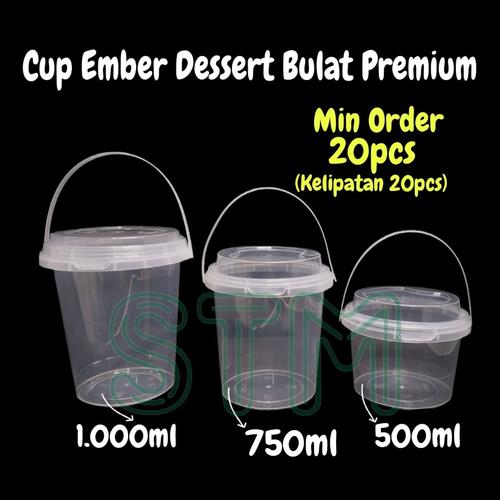 Jual Cup Ember 500ml 750ml 1000ml/Bucket Dessert Bulat Cup Plastik minuman anti tumpah + Lid ...
