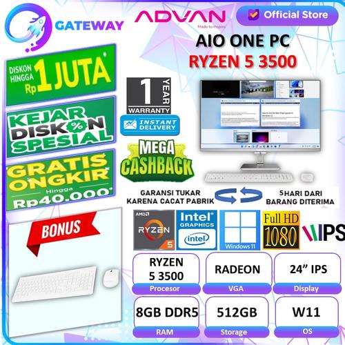 Promo ADVAN AIO ONE PC RYZEN 5 3500 8GB 512GB SSD 24" FHD 99% SRGB ...