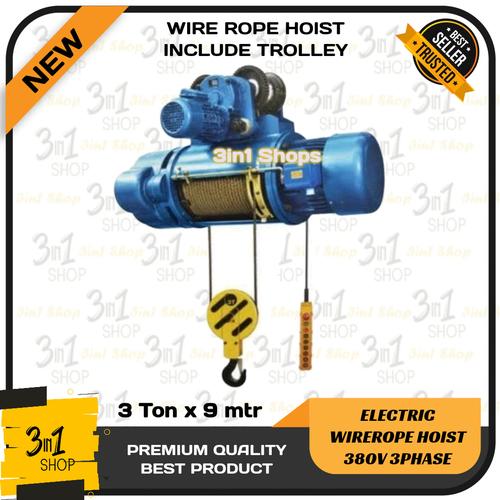 Jual Wire Rope Hoist 3 Ton x 9 Meter / Electric Wirerope Crane 3T x 9m ...