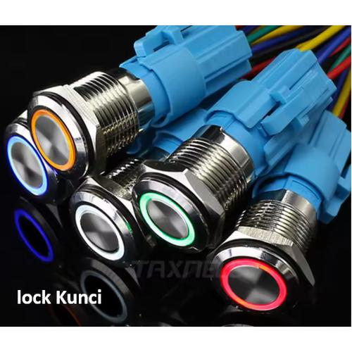 Jual Saklar LED Push Button Flat 16mm Tombol On Off Lock Kunci Self ...