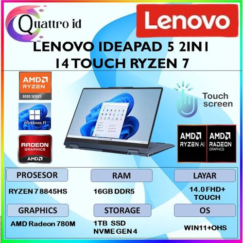 Jual Laptop Lenovo Ideapad 5 2IN1 14 Touch Ryzen 7 8845 16GB 1TB W11 14 ...