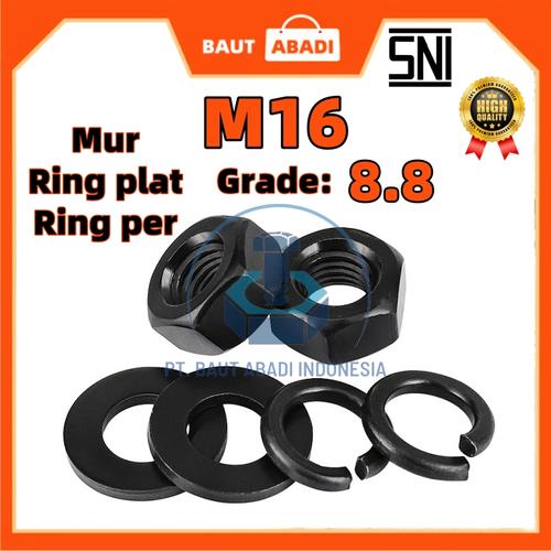Jual Mur M16 Grade 8.8 baja hitam Ring per / Ring plat / Nut Hexagon ...