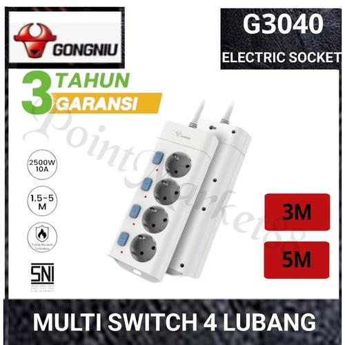 Jual GONGNIU G3040 / STOP KONTAK MULTI SWITCH SAKLAR ONOFF 4 LUBANG 3/5M TERMINAL KUNINGAN SNI ...