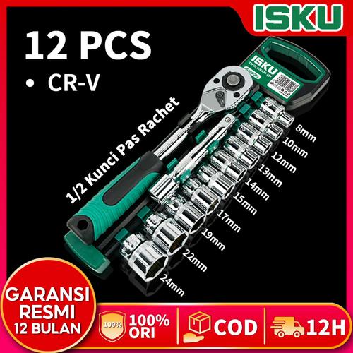 Jual ISKU kunci socket set 12 pcs 1/4 inch Rachet kunci sok set CR-V ...