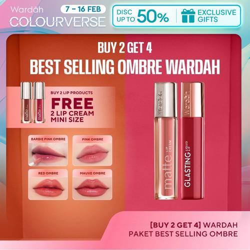 Promo [BUY 2 GET 4] Wardah Paket Ombre Best Seller Glasting Liquid Lip ...