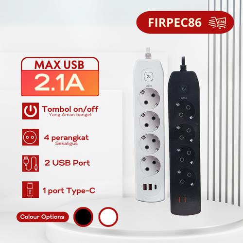 Promo Power Soket Strip daya dengan 3 port USB 4 Colokan Ukuran 2M dan ...