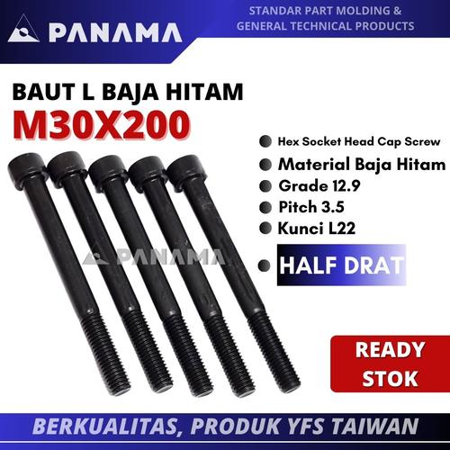 Jual Baut L M30x200 Baut L Baja Hitam 12.9 M30 x 200 mm Pitch 3.5 Half ...