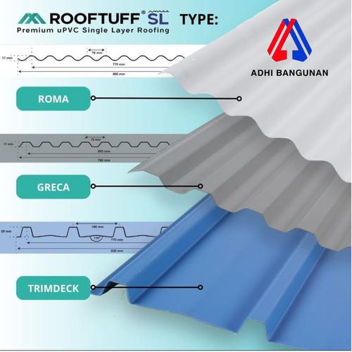 Jual Atap UPVC Alderon Single Layer merek RoofTuff - Greca, Abu-abu ...