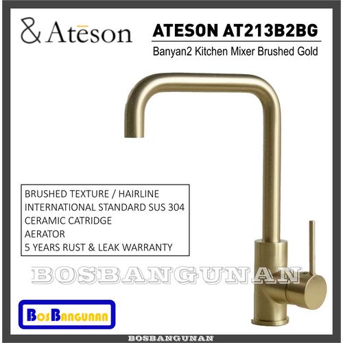 Jual Kran Dapur ATESON AT213B2BG Banyan2 Kitchen Mixer Brushed Gold ...