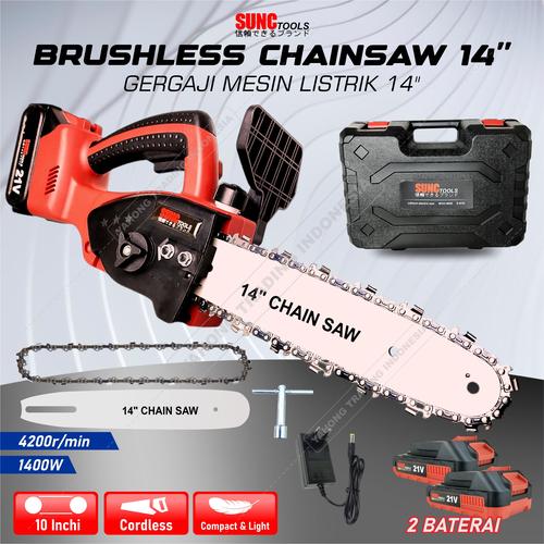 Jual Mesin Gergaji Kayu Baterai 21V Chainsaw Cordless 10" 12" 14" inch ...