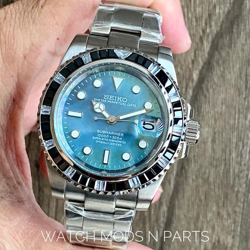 Jual Seiko Mod custom made submariner homage with sea shell dial and gemstone bezel - Kota ...