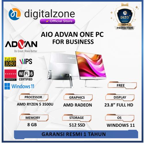Promo Advan OnePC AIO All-in-One Desktop 24 inch AMD Ryzen 5 3500U FHD 8GB 512SSD 99% SRGB Free ...