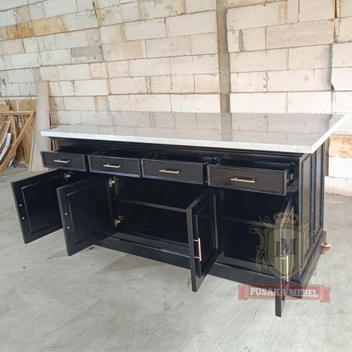 Jual meja island marmer minimalis kayu jati, meja mini bar top marmer ...