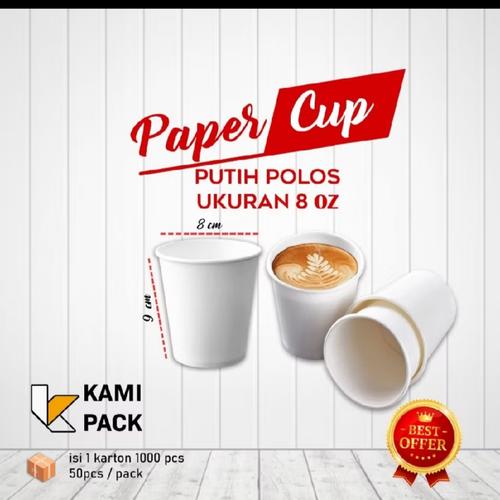 Jual Paper Cup Polos 6,5 Oz dan 8 Oz- Gelas Kertas Putih Polos - Gelas Kopi Teh Tahan Panas Isi ...