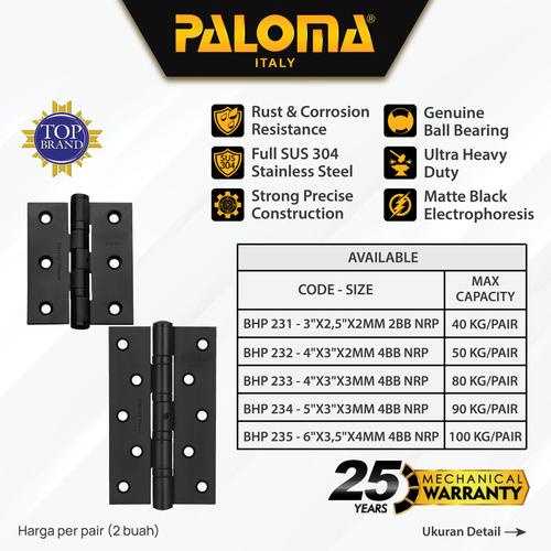 Jual PALOMA BHP 231 DLX 3"X2,5"X2MM-2BB BLACK ENGSEL JENDELA HITAM SUS ...