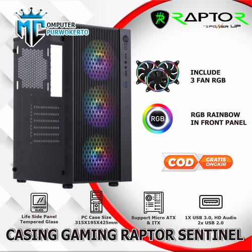 Promo Casing ATX Gaming Tempered Glass Free 3 Fan RGB Case Raptor ...