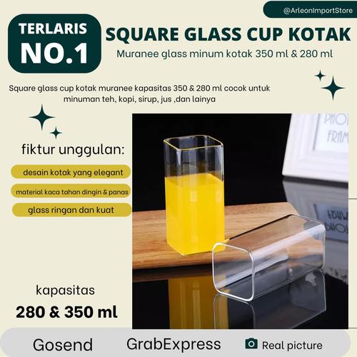 Jual SQUARE GLASS CUP MURANEE GELAS KACA KOTAK / GELAS MINUM 350 & 280 ML - 350 ml - Kota ...