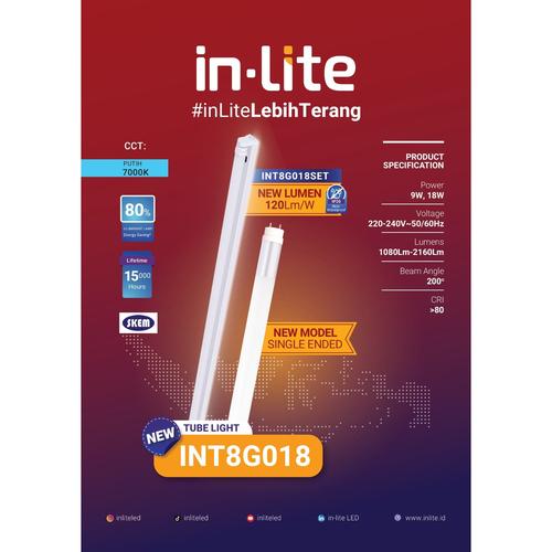 Jual INLITE TL LED TUBE SET T8 INT8G018SET 18W 9W SINGLE ENDED 120cm ...