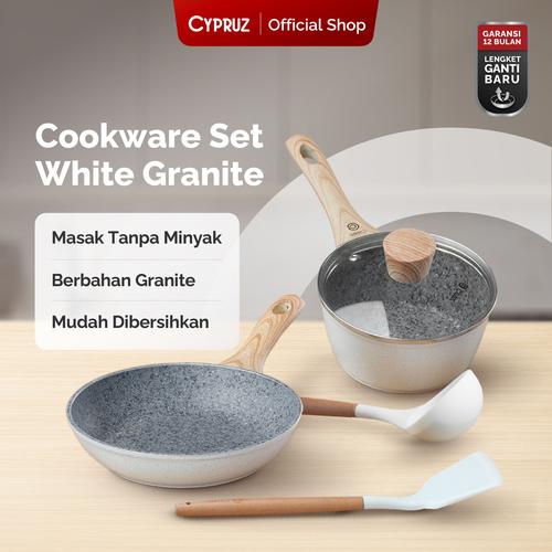 Promo Cypruz Cookware Set White Granite Basic Panci Set Anti Lengket 5 ...
