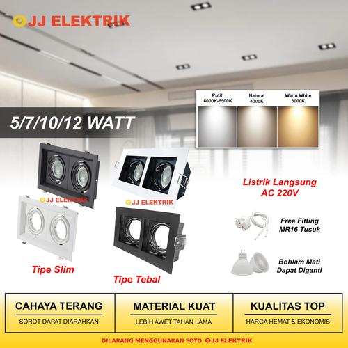 Jual Kap Lampu Downlight MR16 Sorot Plafon Halogen Spotlight LED MR 16 X 2 - Slim Hitam, 5W ...