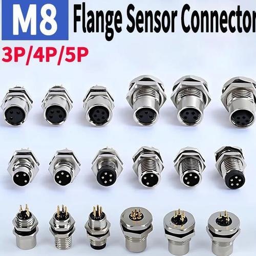 Jual M8 Sensor Connector Panel Back Mount Waterproof Flange Socket ...