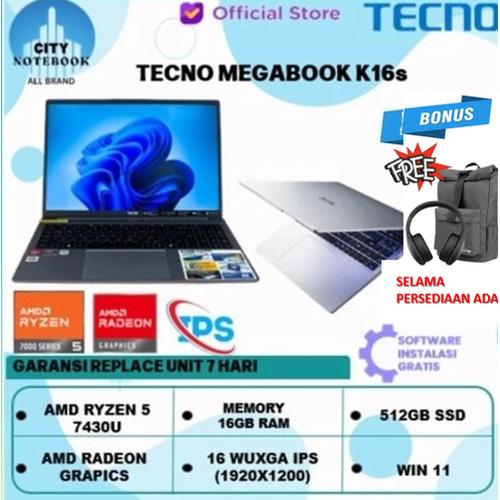 Promo Tecno Megabook K16S RYZEN 5 7430U 16GB 512GB 16"wuxga Windows 11 ...