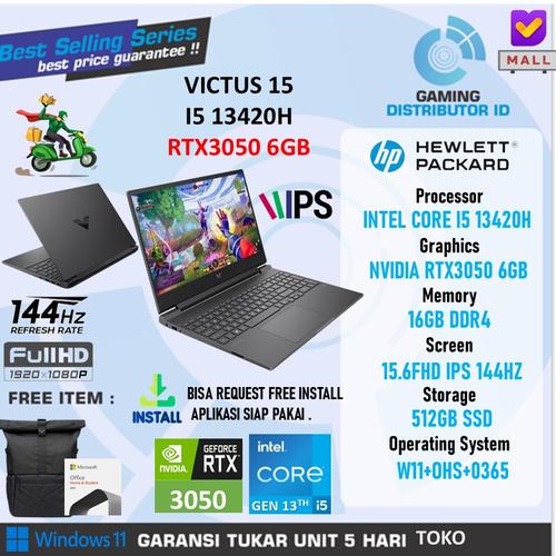 Promo Laptop HP VICTUS 15 INTEL CORE I5 13420H RTX3050 6GB/ 16GB 512GB ...