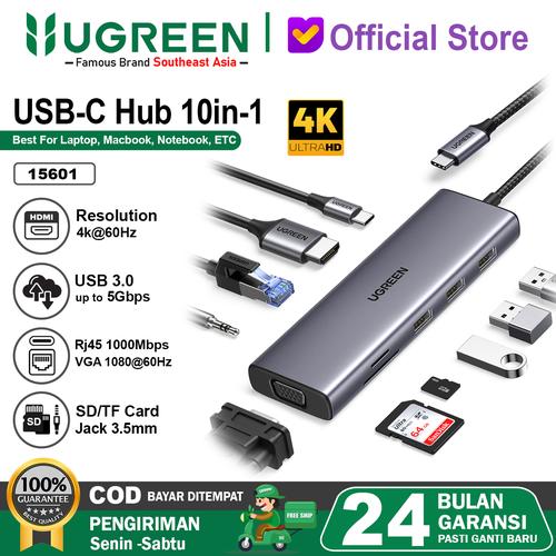 Jual UGREEN USB Hub Type C To RJ45 HDMI 4K VGA SD Card Aux 3.5mm 15601 - 15601 10 IN 1 - Jakarta ...