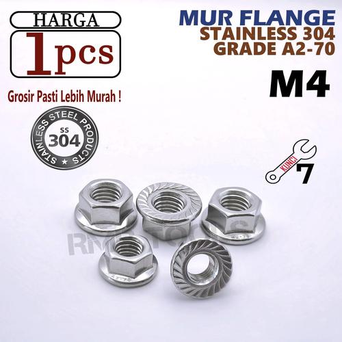 Jual M4x0.70 Mur Flange Nut Stainless Drat 0.70 Kunci 7 M4 / Mur Topi ...