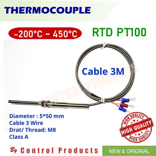 Jual PT100 Probe Temperature Thermal Sensor Suhu 3 Wire -200 to 450 oC ...