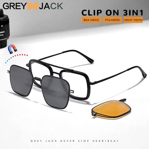 Promo Grey Jack Kacamata Clip On 3 in 1Tony Stark Free 2 Lensa Polarized Bahan Metal Model Kotak ...